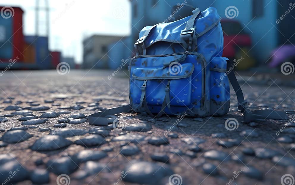 A Blue Backpack on the Ground, Generative AI Stock Illustration ...