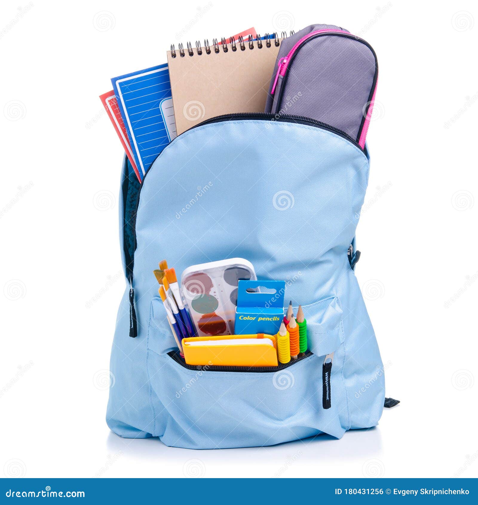 Blue Backpack with School Supplies Stock Photo - Image of notebook ...