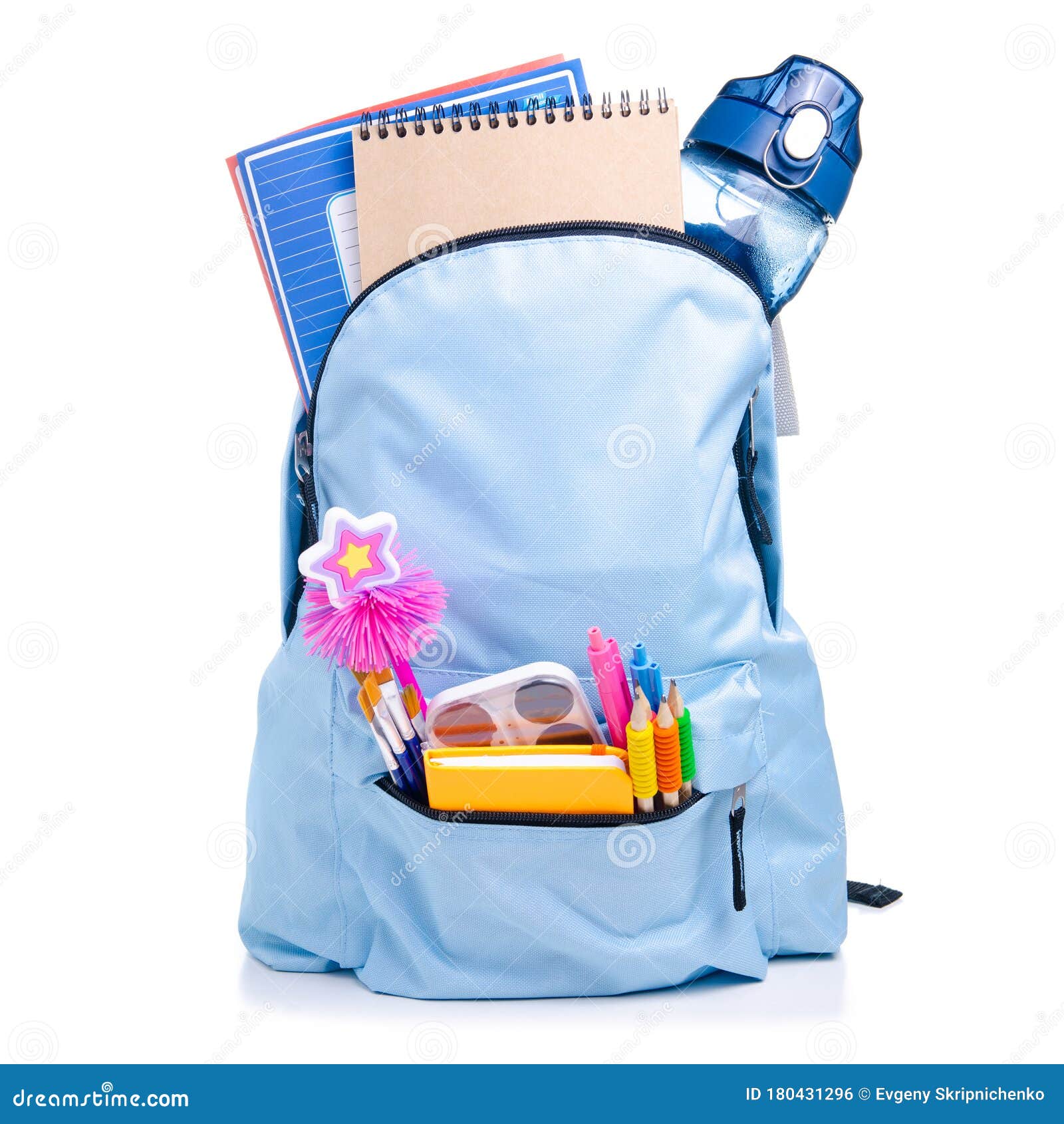 Blue Backpack with School Supplies Stock Photo - Image of copy ...
