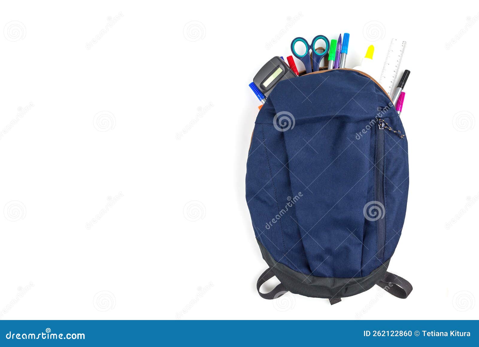 Blue Backpack with School Supplies on White Background Stock Photo ...