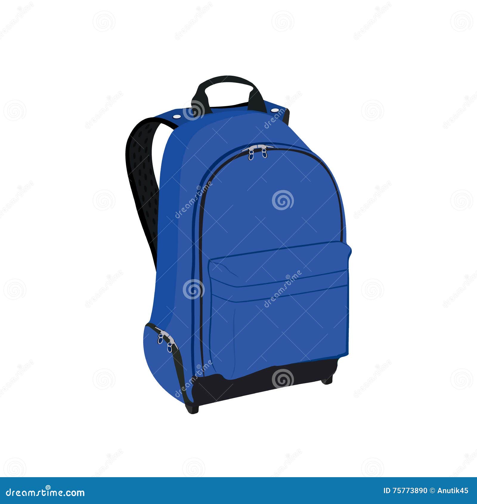 Blue Backpack Hike Traveler Front View Shadow Cartoon Vector ...
