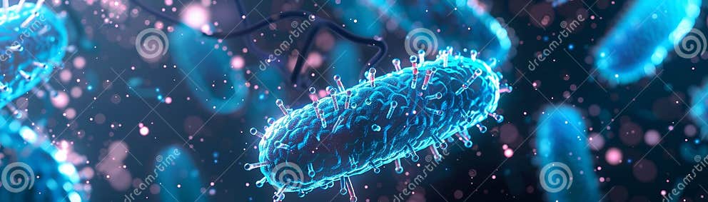 Blue Bacteria Cells Floating in a Dark Background Stock Illustration ...