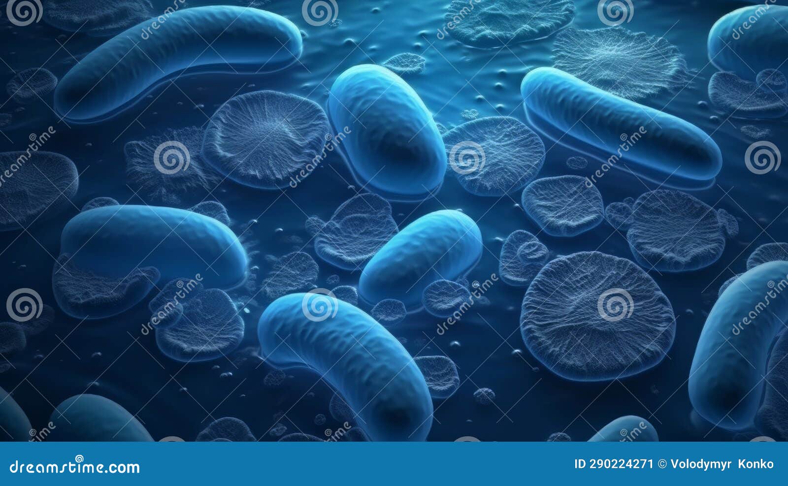 Blue Bacteria Cells Microscopic Size Illustration. Generative Ai Stock ... Blue Bacteria Cells Microscopic Size Illustration. Generative Ai Stock ...
