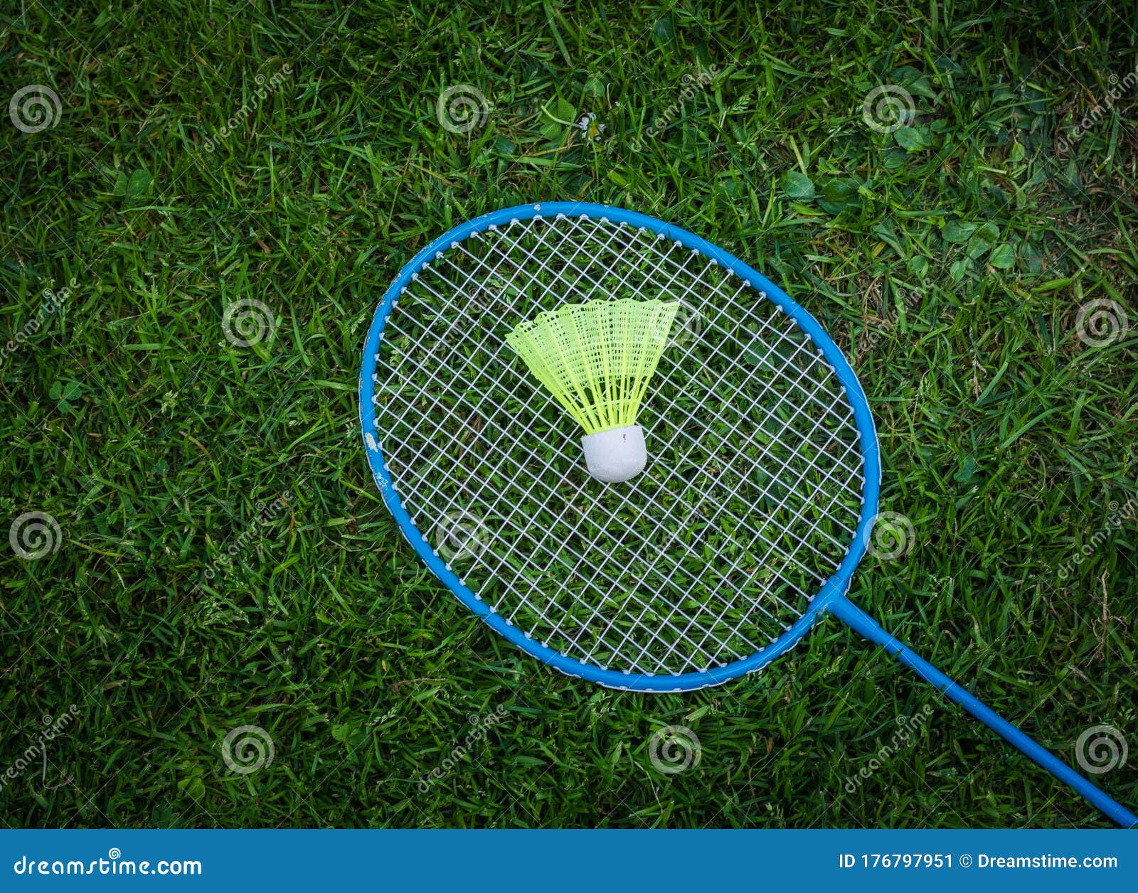 Blue Badminton Racket on the Green Stock Image - Image of minimalistic ...