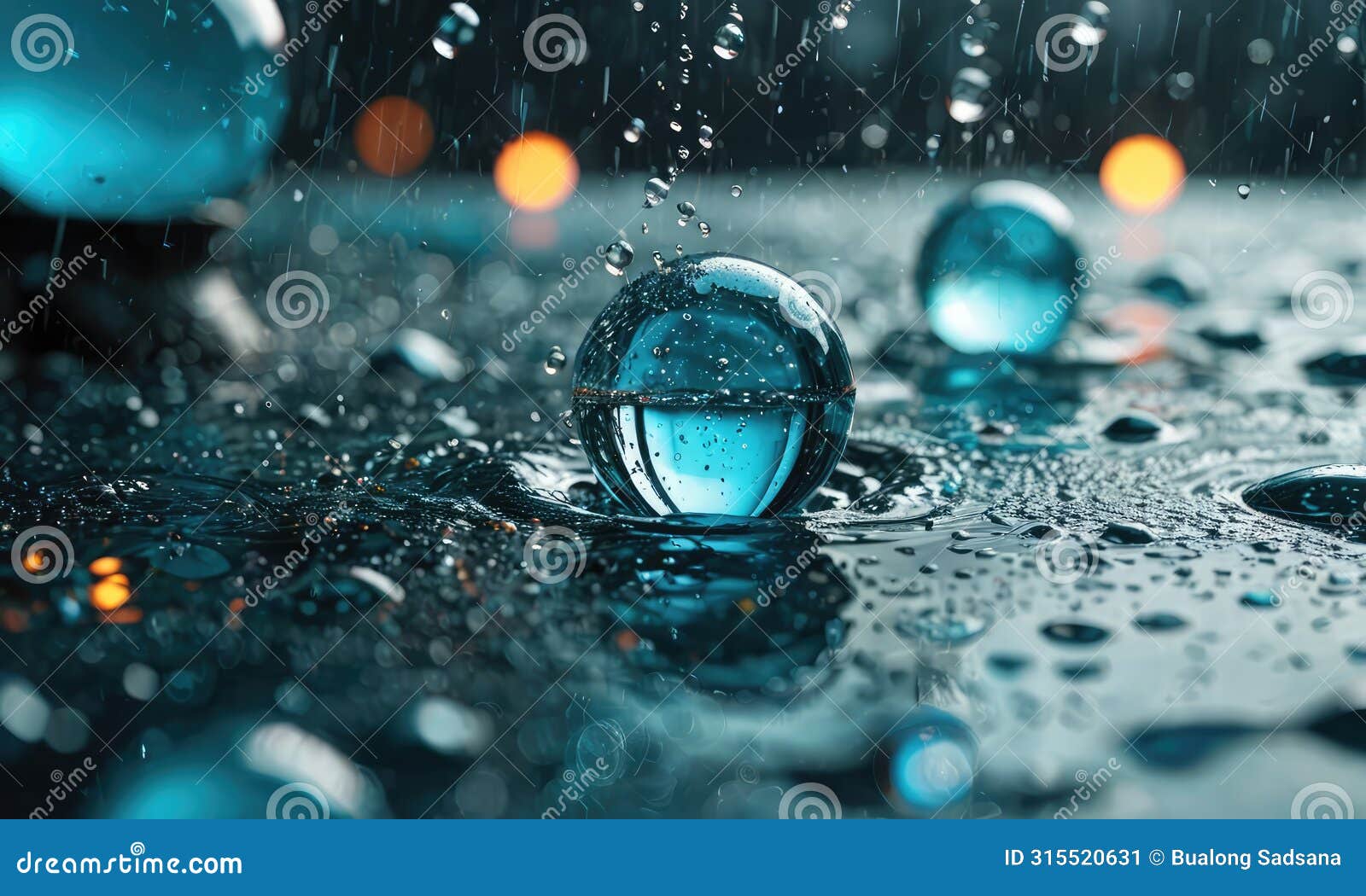 A Blue Ball is Floating on the Surface of a Blue Liquid. Stock ...