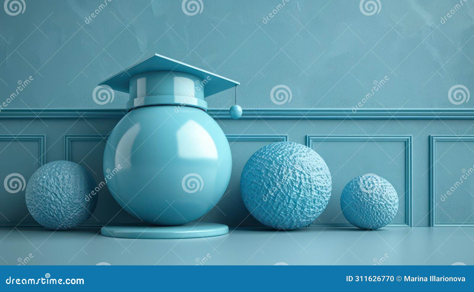 Blue Ball with Graduate Cap, Abstract Education Background. Generative ...