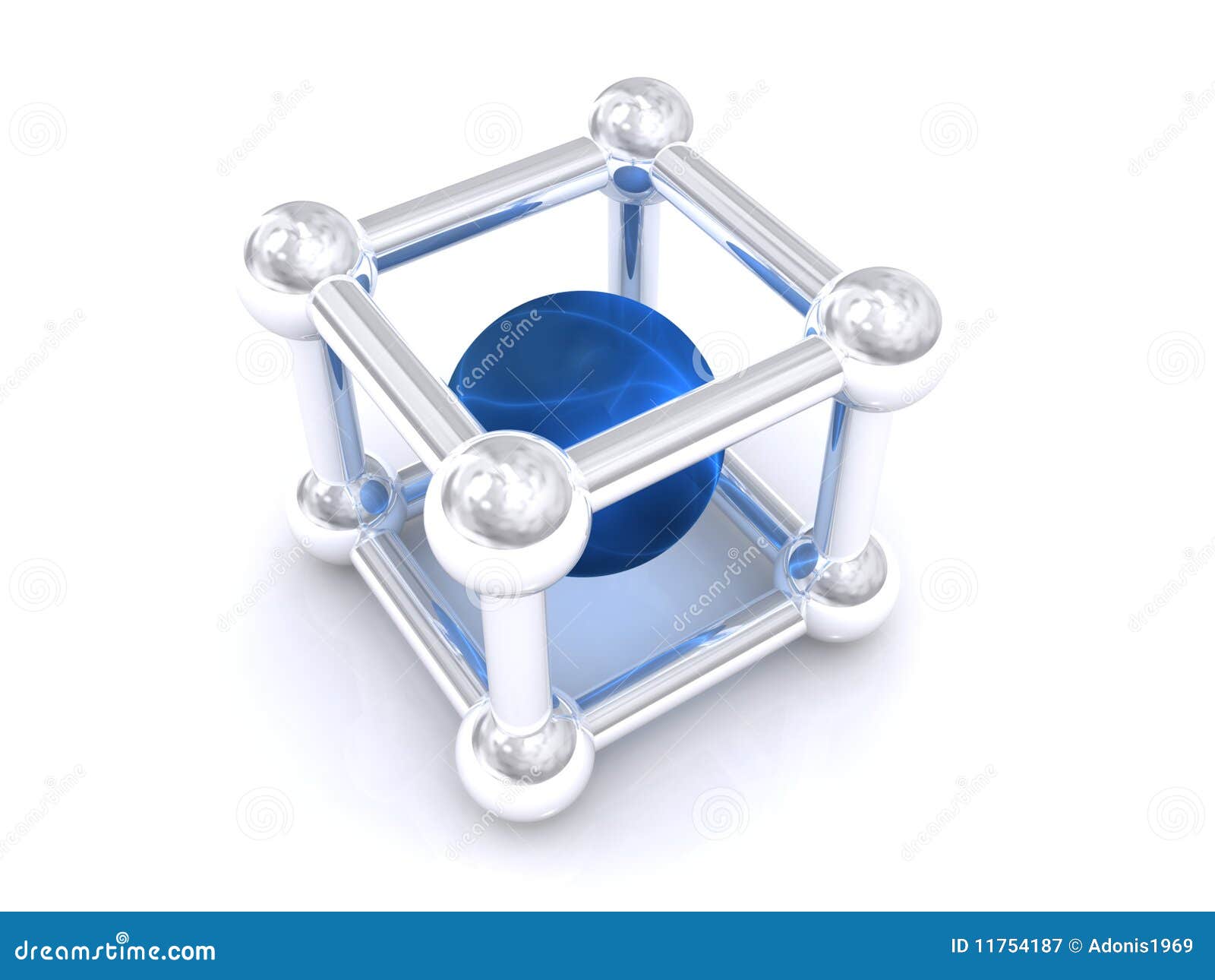 Blue ball in open cube stock illustration. Illustration of render ...