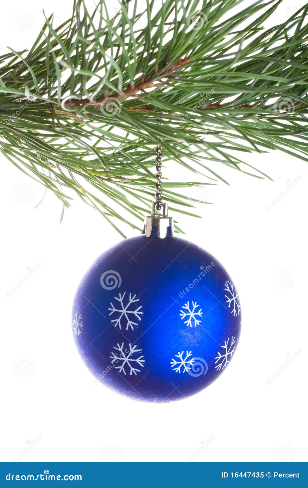 Blue Ball on Pine Tree Branch Stock Image - Image of ribbon, bauble ...