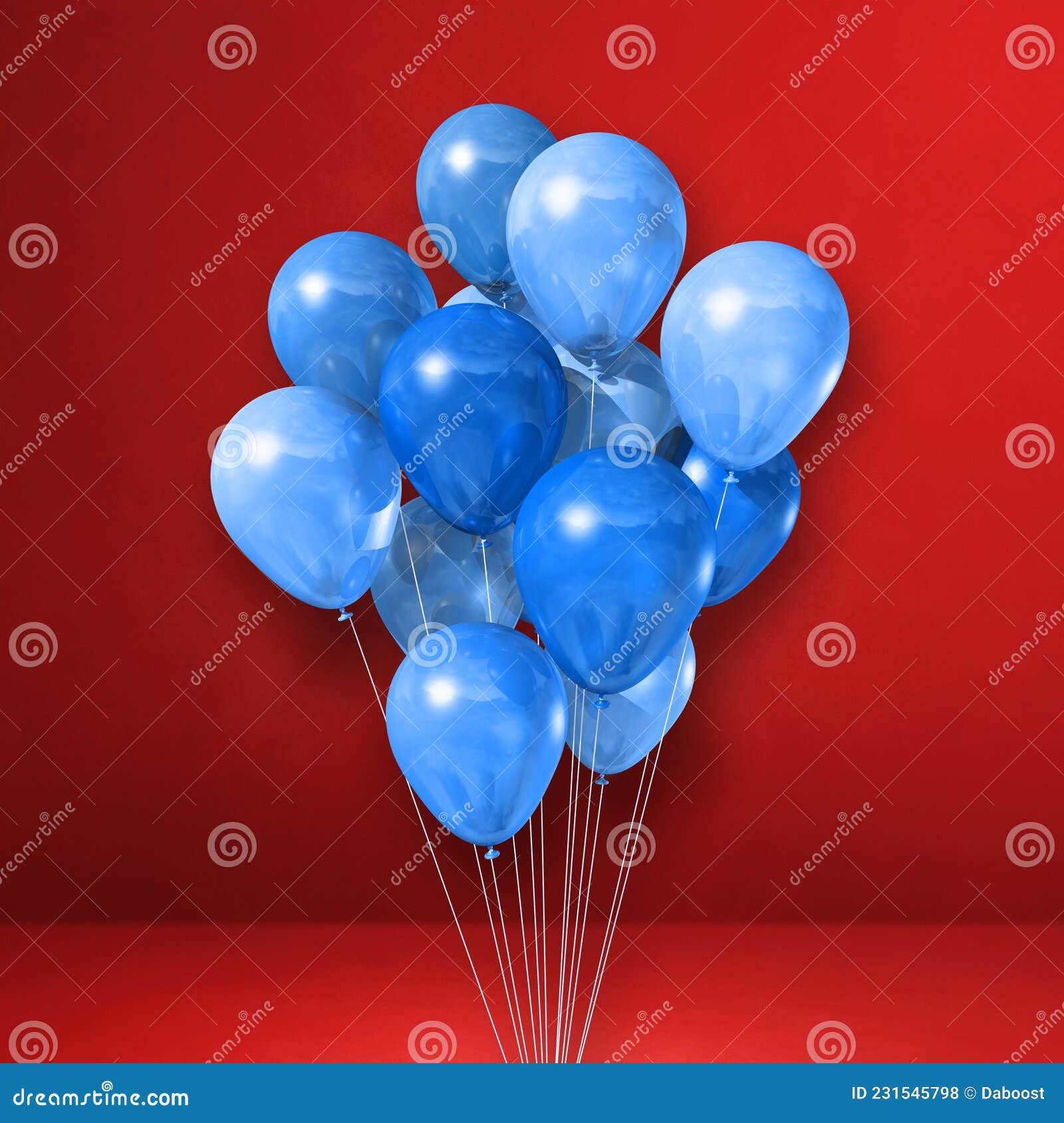 Blue Balloons Bunch on a Red Wall Background Stock Illustration ...