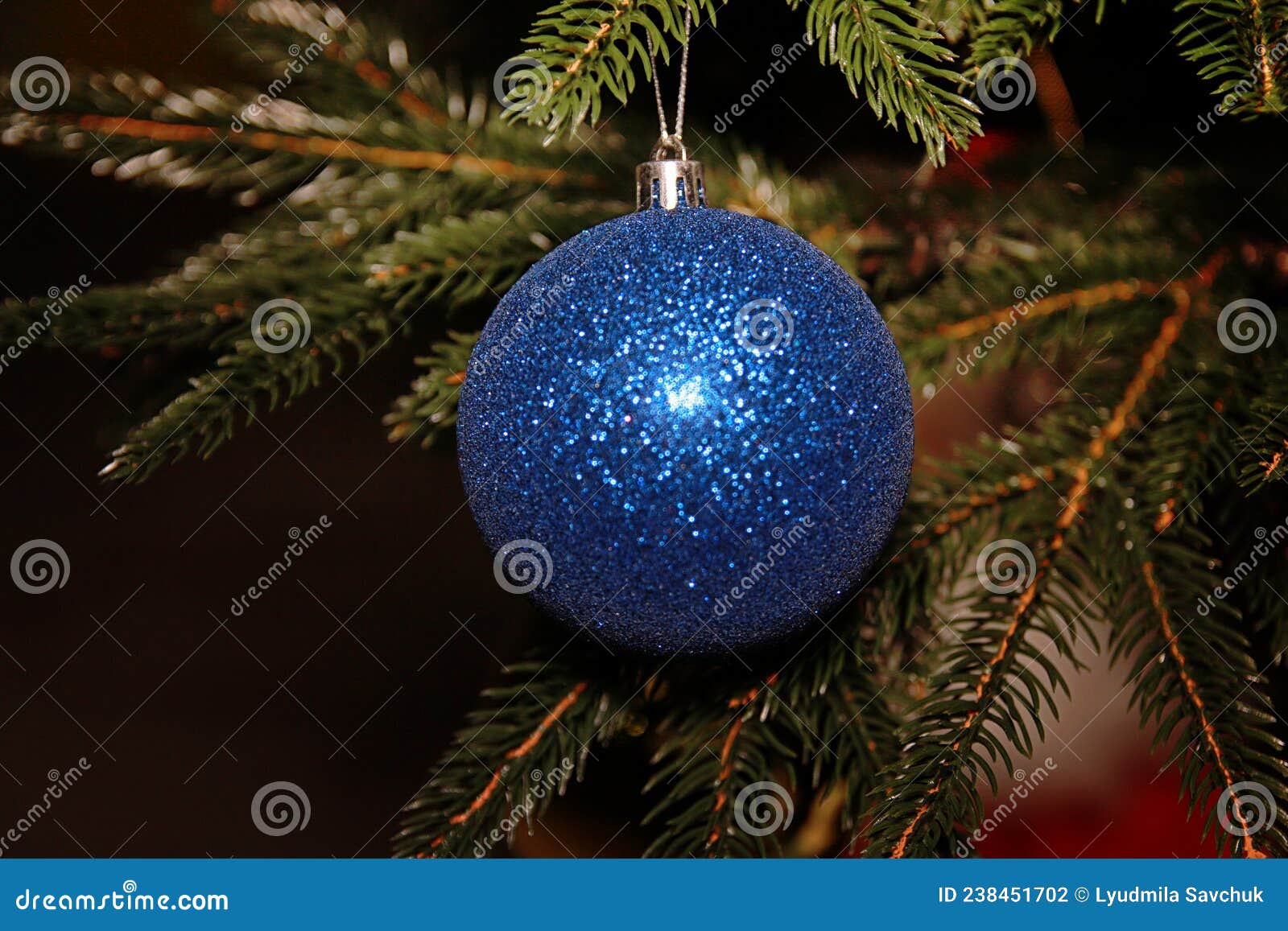 Blue Balloons Hanging on the Christmas Tree Stock Photo - Image of ...