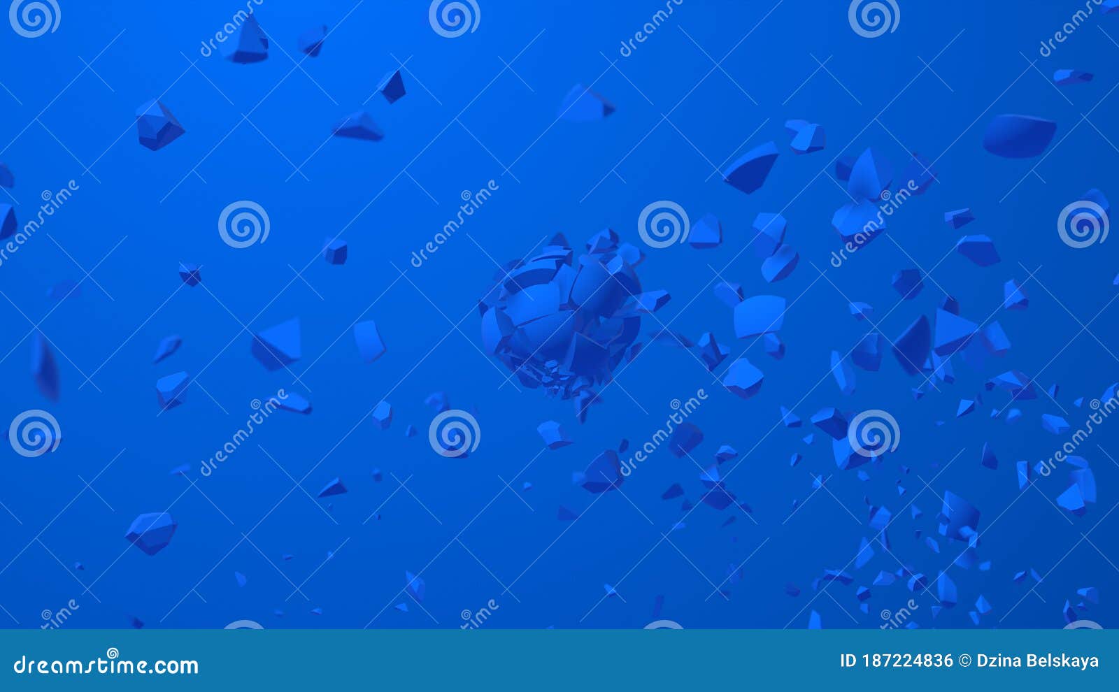 Blue Ball Exploding, Abstract Art, 3d Render. Stock Illustration ...