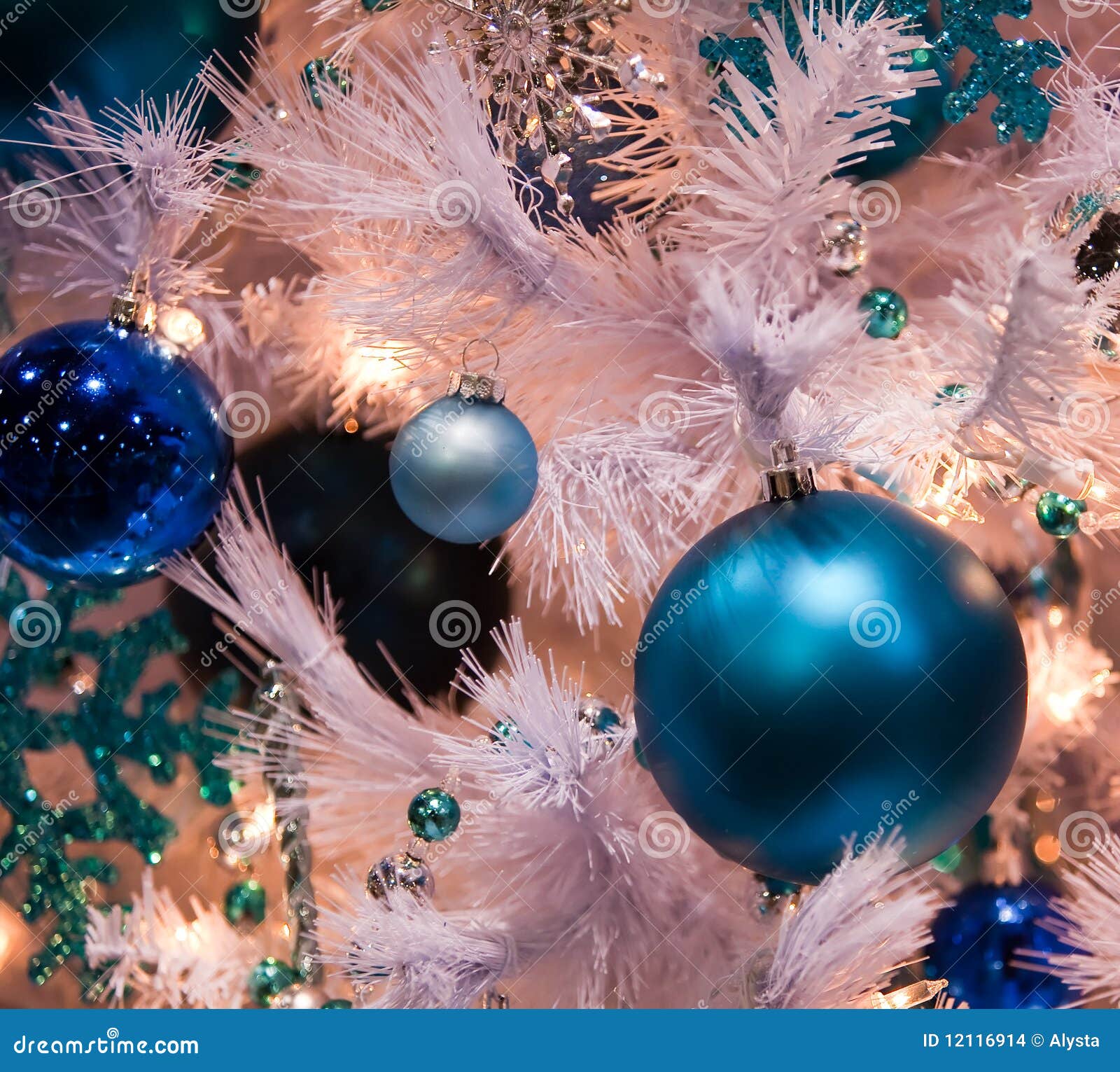 Blue Balls and White Tree stock photo. Image of ornament - 12116914