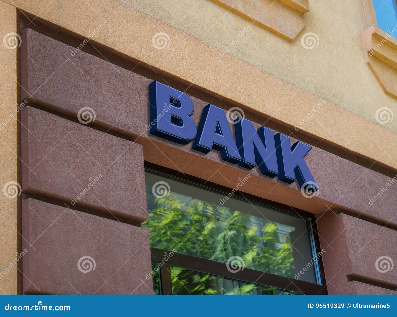 Blue bank sign stock image. Image of architecture, downtown - 96519329