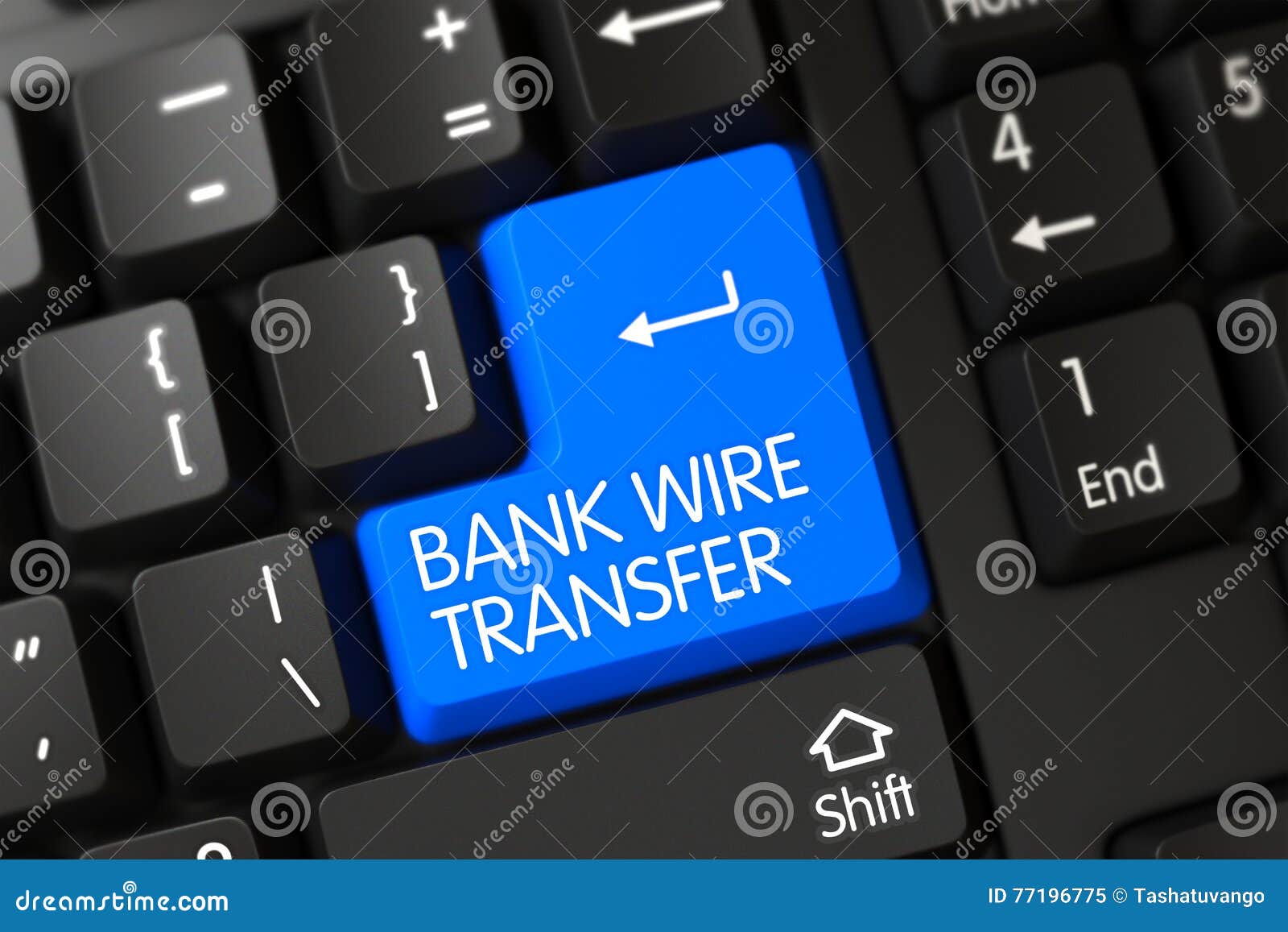 Blue Bank Wire Transfer Key on Keyboard. 3D Render. Stock Illustration ...