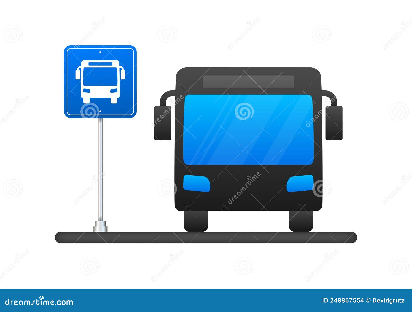 Blue Banner with Bus Station. Vector Line Illustration Stock Vector ...