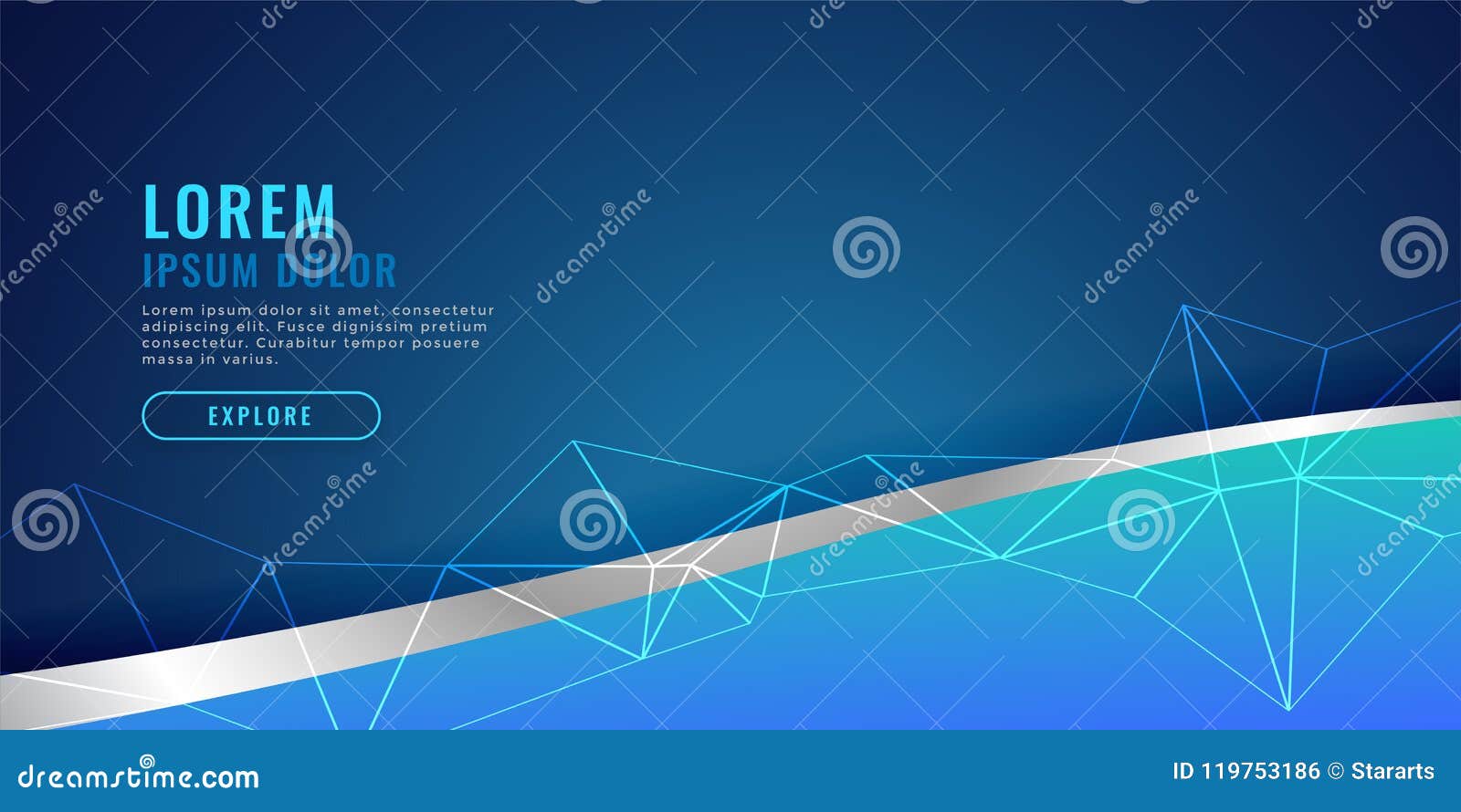 Blue Banner Design with Wave and Wire Mesh Stock Vector - Illustration ...