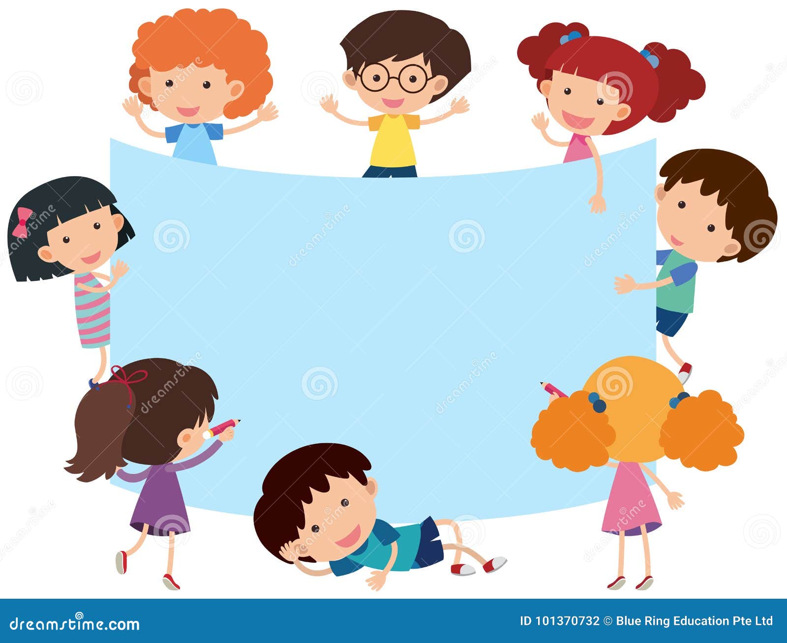 Blue Banner with Happy Children Stock Illustration - Illustration of ...