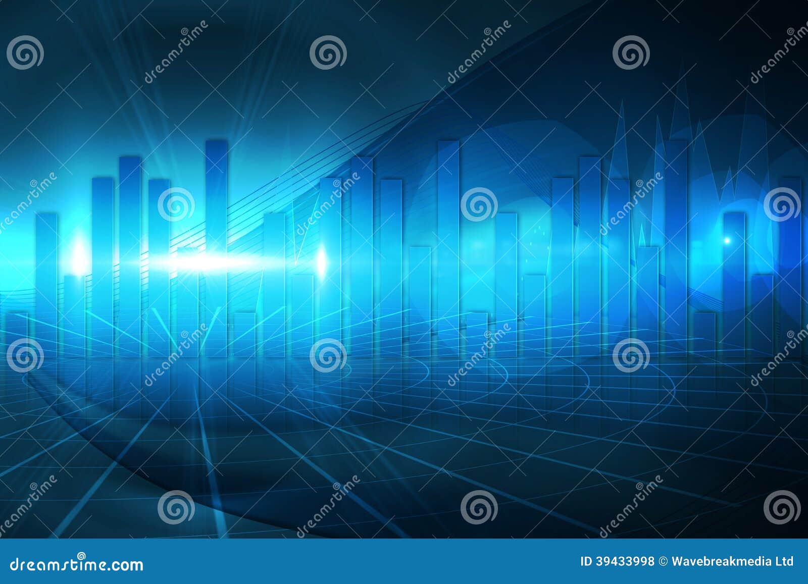Blue Bar Chart Graphic with Light Stock Illustration - Illustration of ...