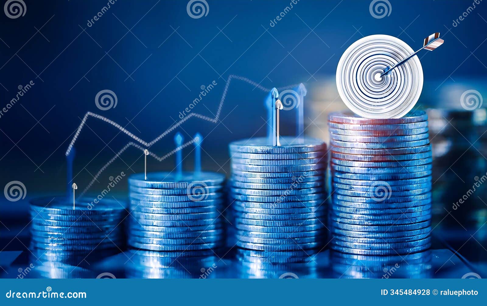 The Blue Bar Chart Shows Multiple Coins and Targets with Arrows Stock ... The Blue Bar Chart Shows Multiple Coins and Targets with Arrows Stock ...