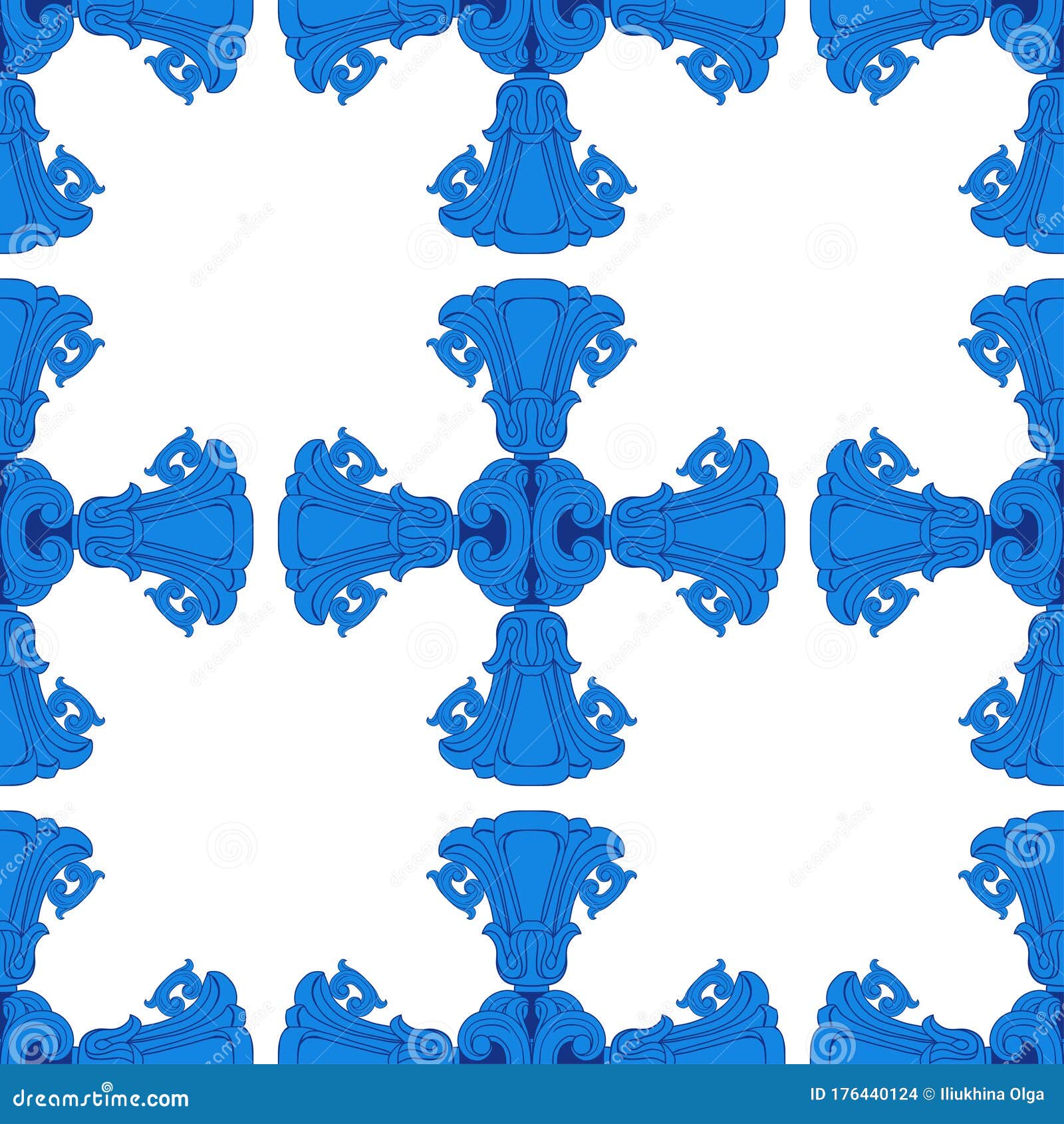 Blue Baroque Pattern on a White Background Stock Vector - Illustration ...