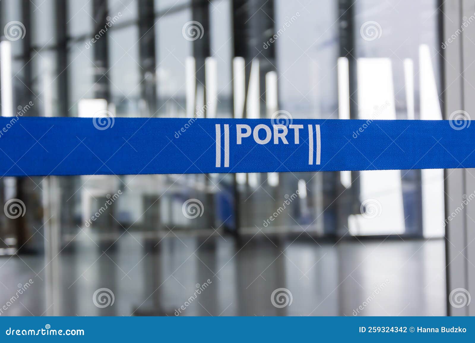 Blue Barrier Belt in a Port, Queue Pole Stock Photo - Image of divider ...