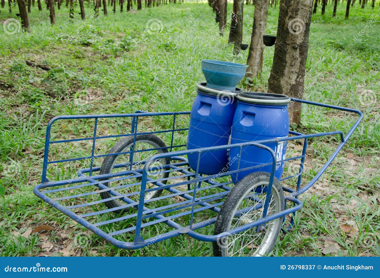 Blue barrow for harvesting stock image. Image of collection - 26798337