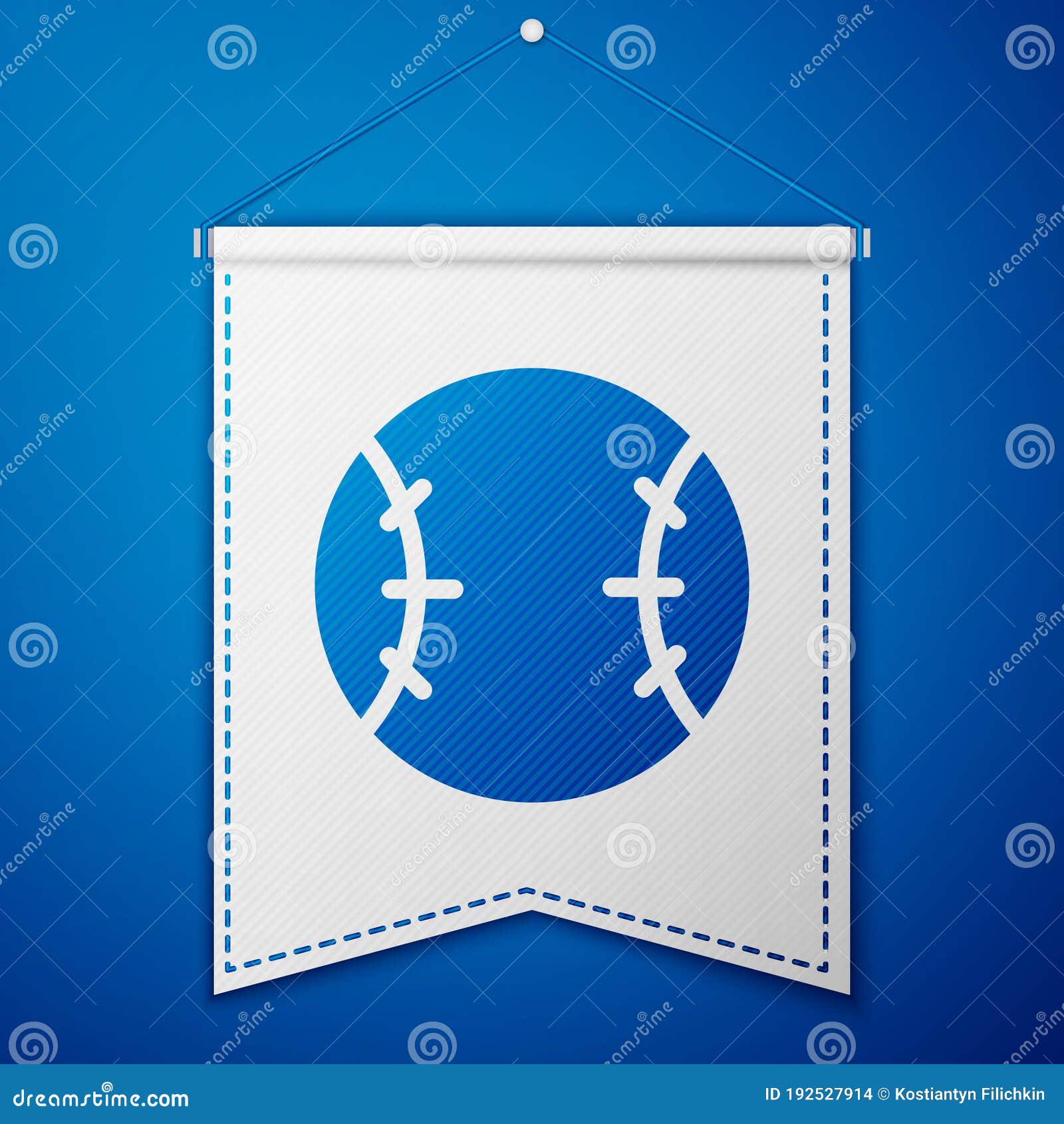 Blue Baseball Ball Icon Isolated on Blue Background. White Pennant ...
