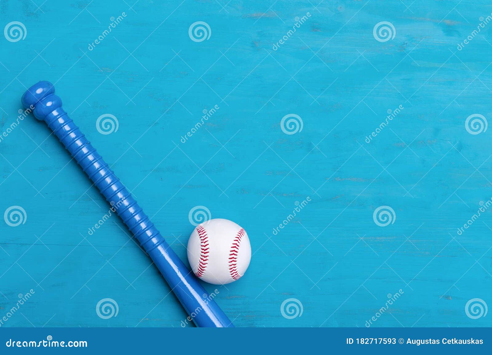 Blue Baseball Bat and Ball on Blue Wooden Background Stock Image ...