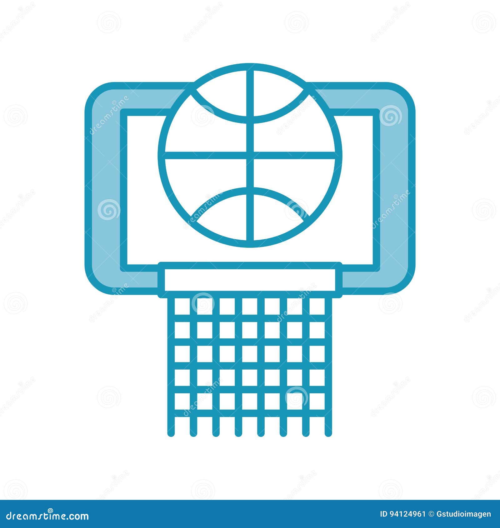 Blue Basket Ball in the Hoop Cartoon Vector Graphic Design Stock Vector ...