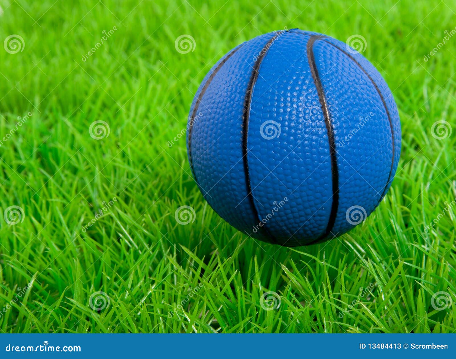 A Blue Basketball on a Green Lawn Stock Image - Image of sport, drible ...