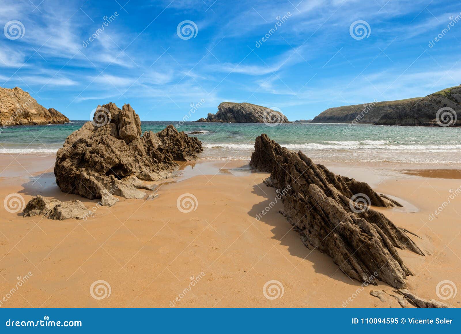 The Blue Beach of Arnia in Cantabria Stock Image - Image of shoreline ...