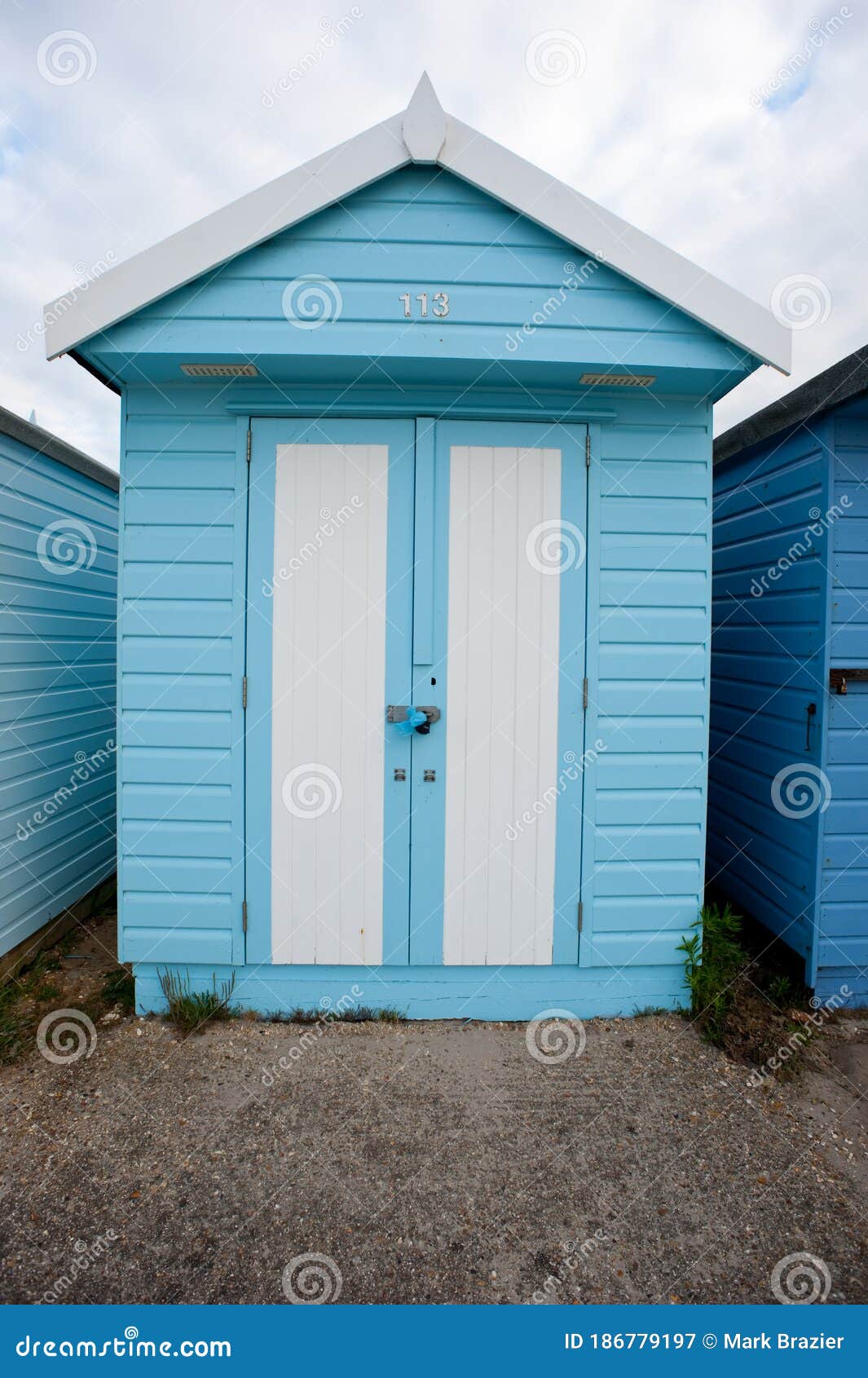 Blue Beach Hut Painted Sidings Stock Image - Image of tranquility, rest ...