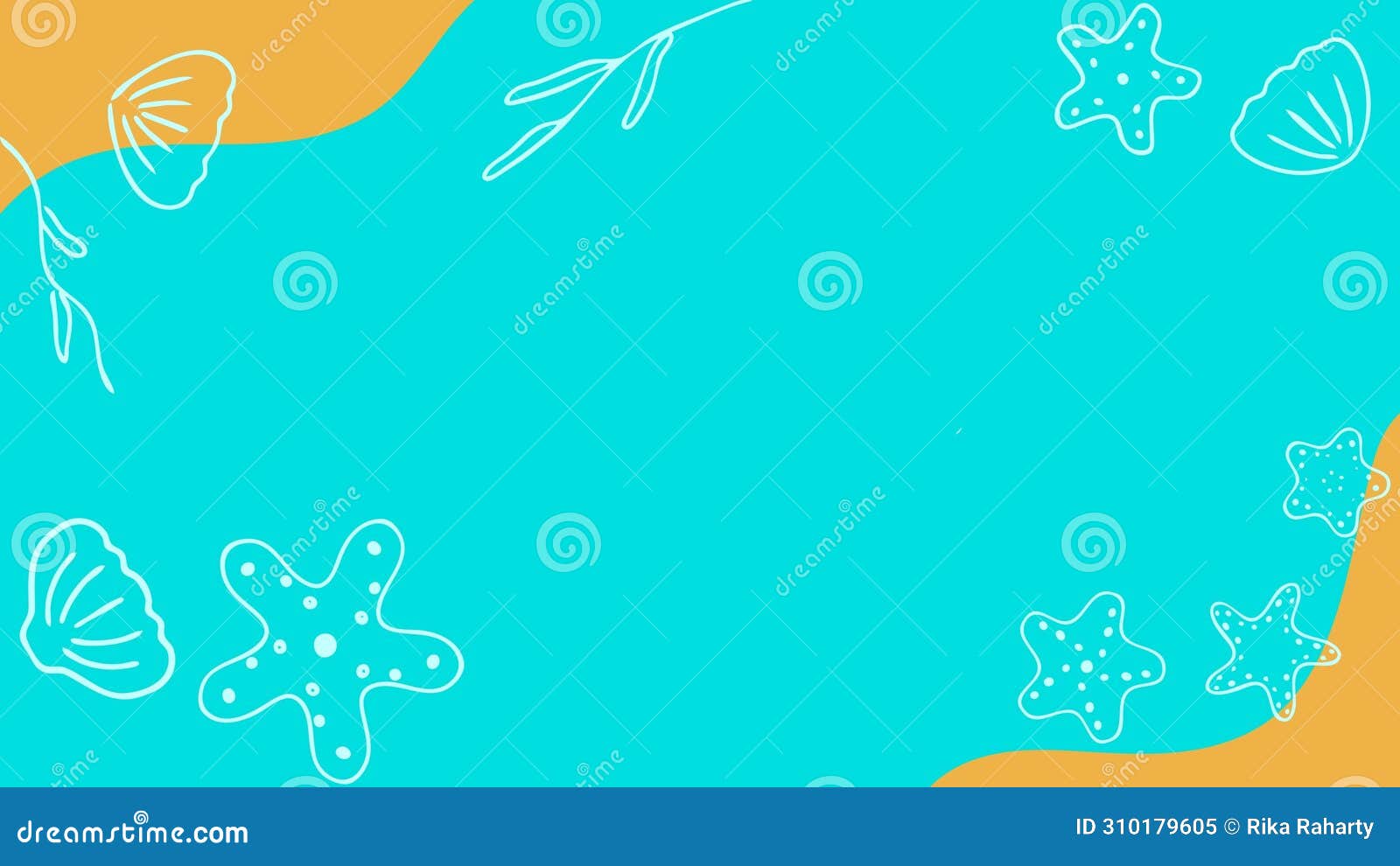 Blue Beach and Sea Shell Line Drawing Background Stock Vector ...