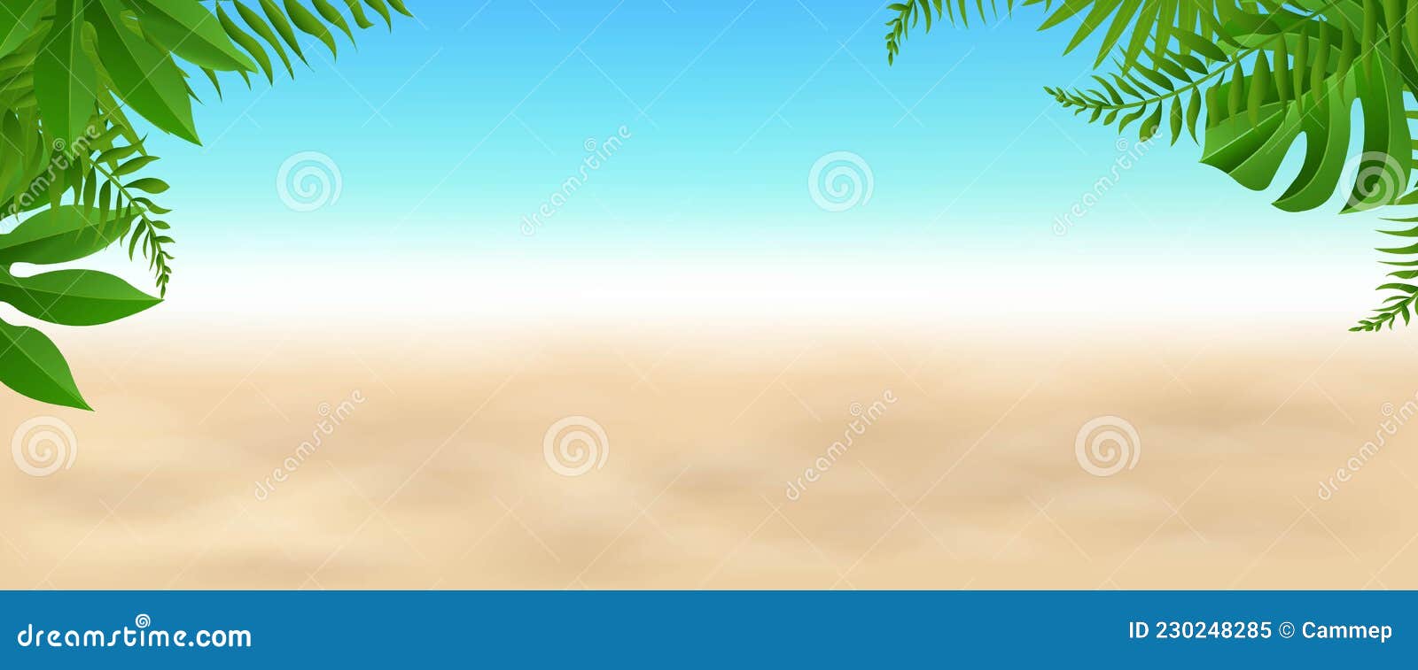 Blue Beach with Blue Sky with Tropical Leaves Stock Vector ...