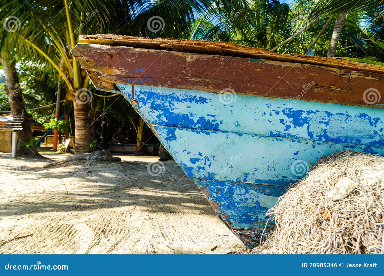 Blue Beached Canoe stock photo. Image of providencia - 28909346