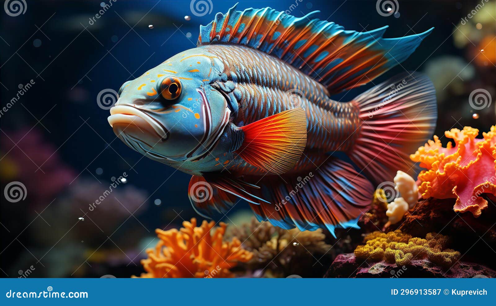 Blue Beautiful Fish among Algae in the Ocean or Sea Stock Image - Image ...