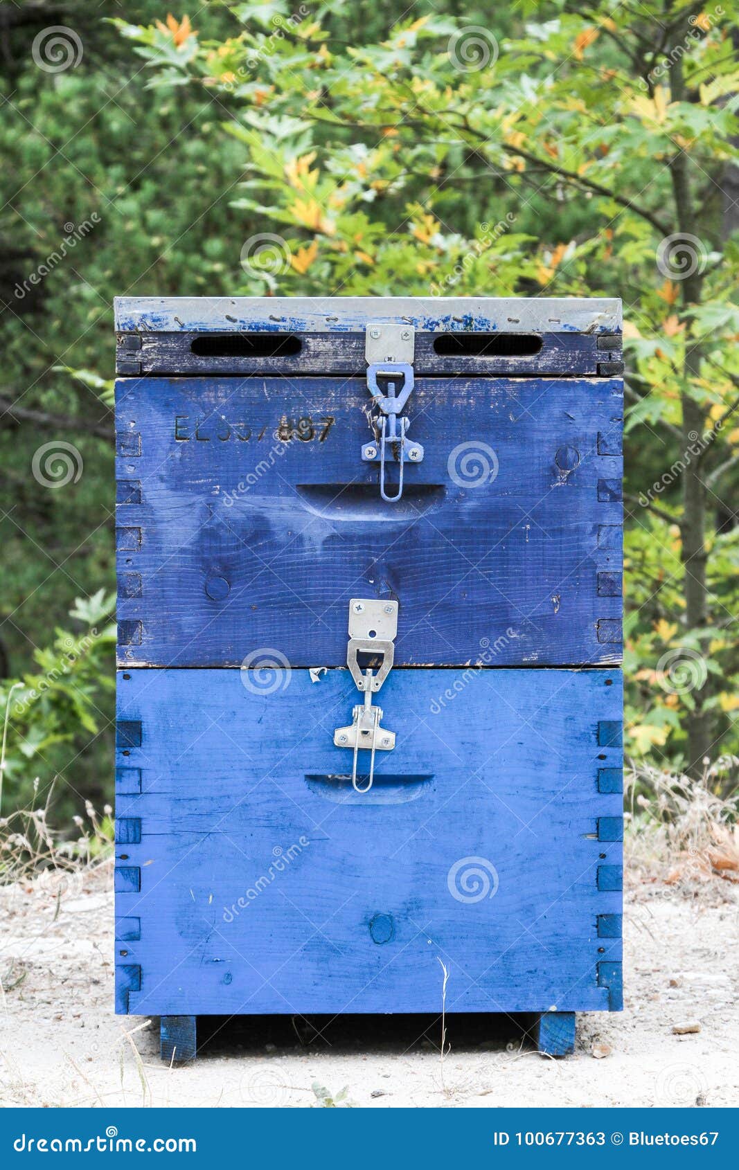 Blue Bee Hive in the Field at Thassos Stock Image - Image of ...