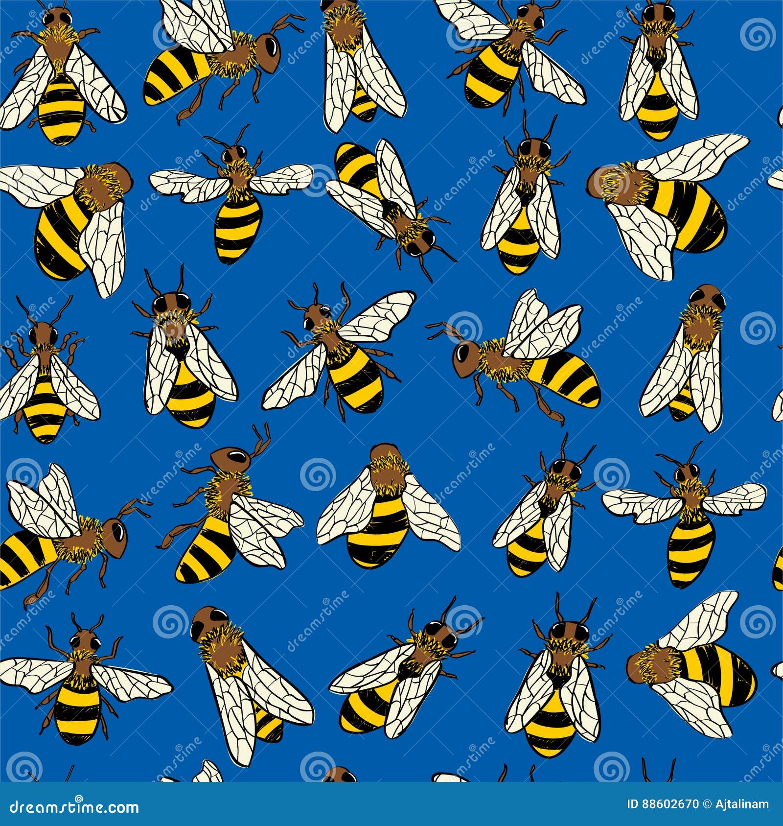 Blue bee pattern stock vector. Illustration of graphic - 88602670