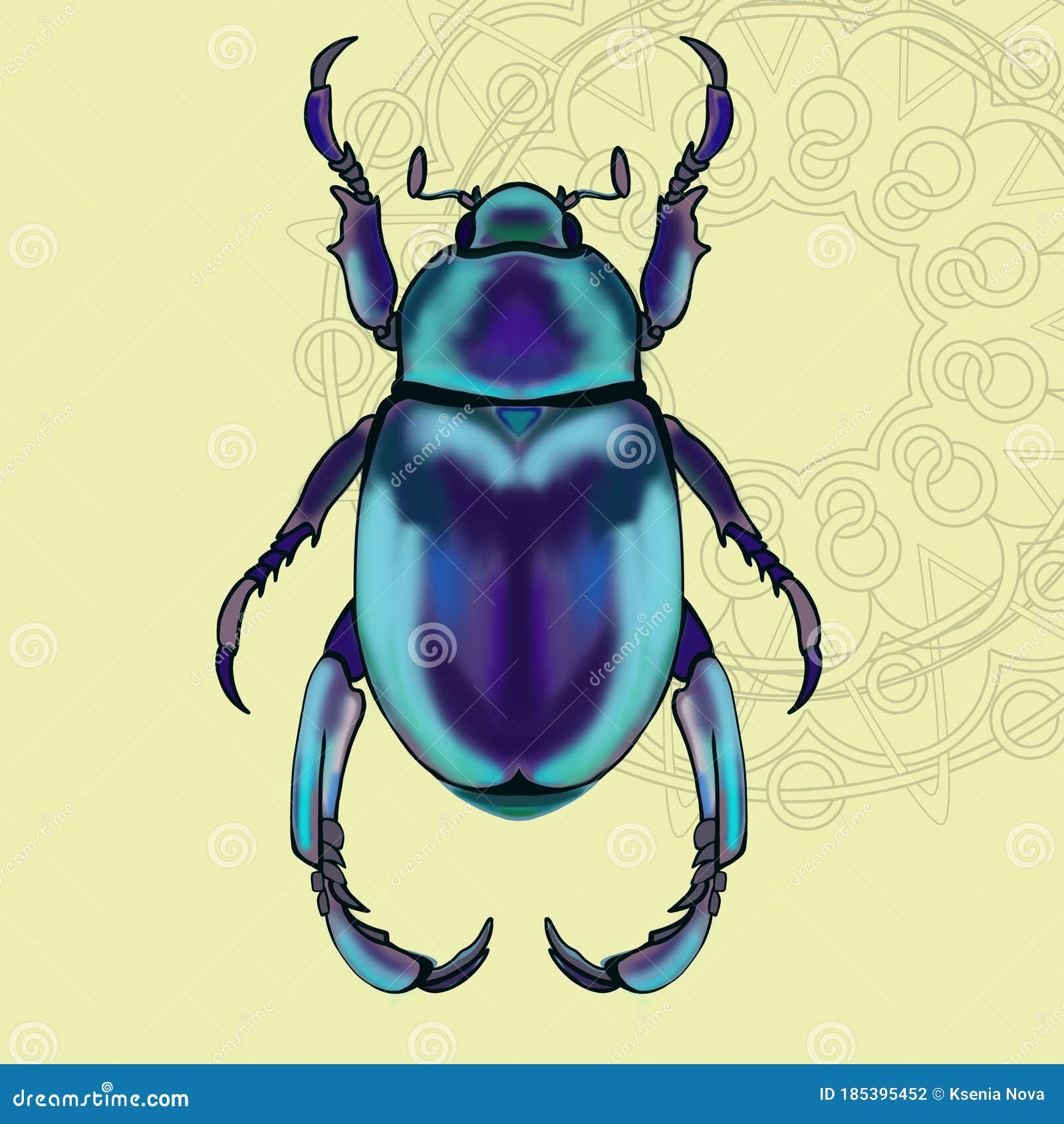 Blue Beetle with Geometric Patterns. Stock Illustration - Illustration ...
