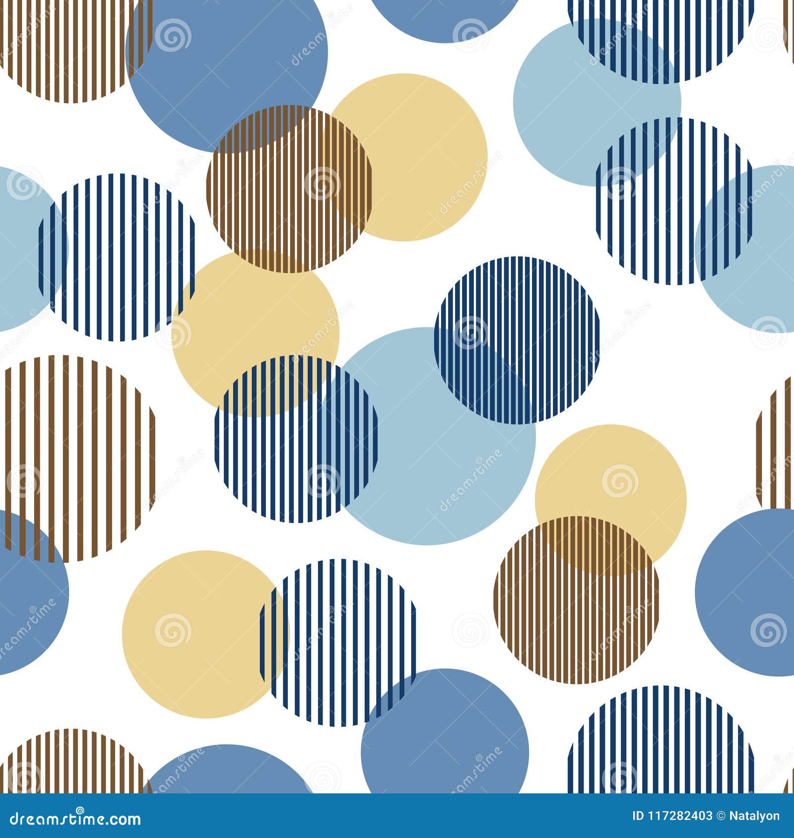 Blue and Beige Abstract Simple Striped Circles Geometric Seamless ...