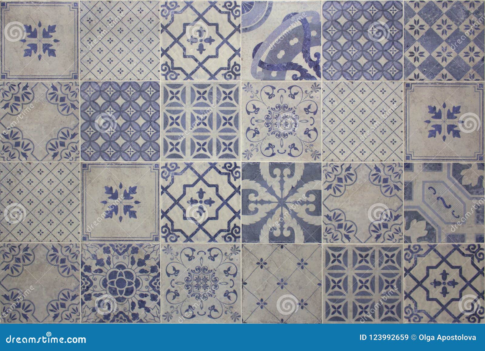 Blue and Beige Patchwork Ceramic Tile Stock Image - Image of abstract ...