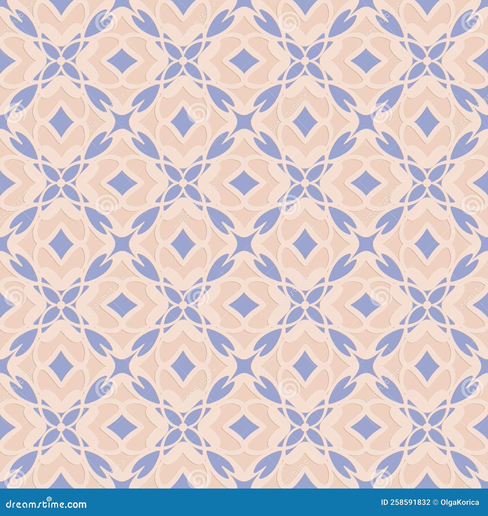 Blue Beige Seamless Pattern, Arabesque Arabic Perforated Decorative ...