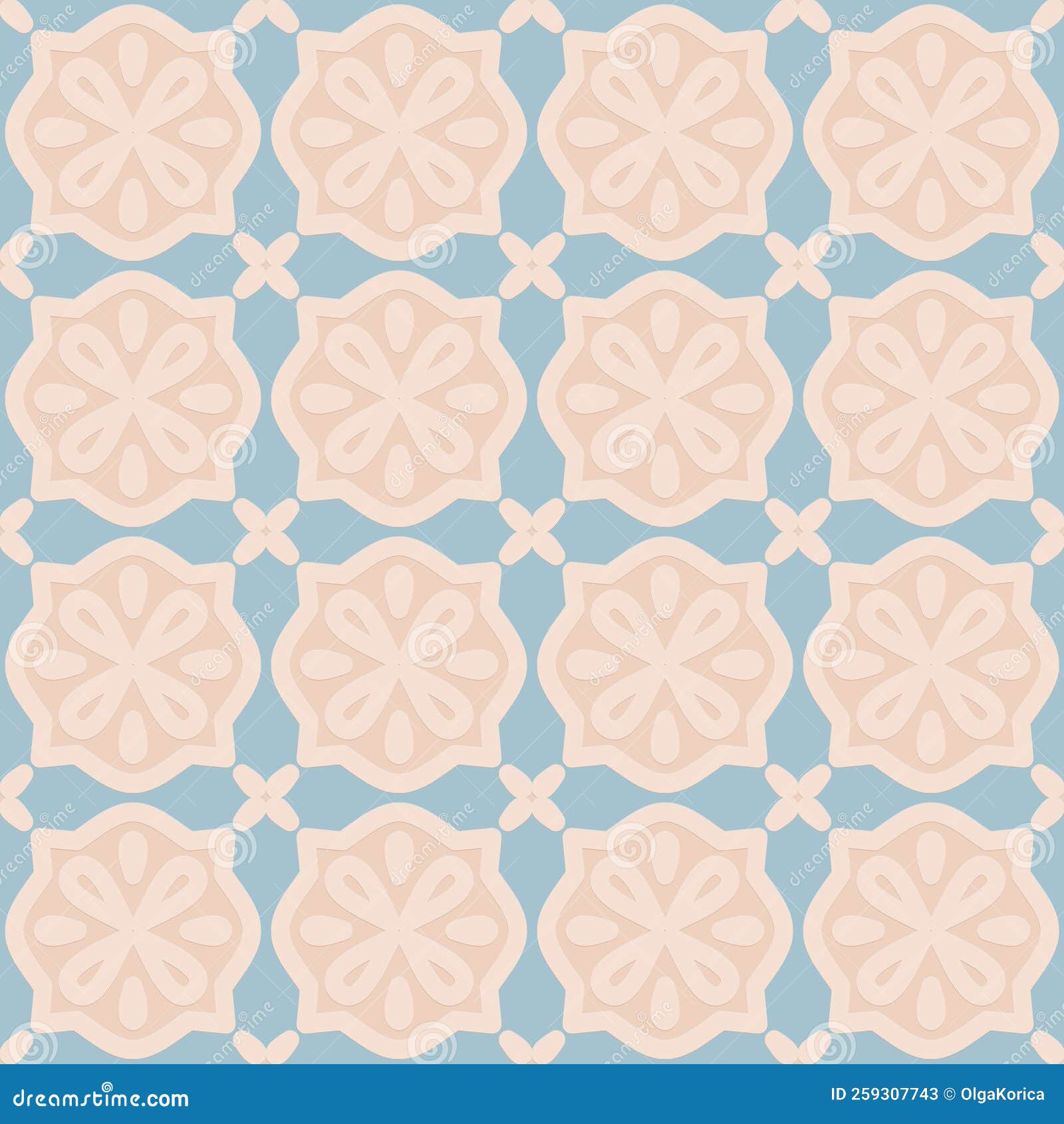 Blue Beige Seamless Pattern, Arabesque Arabic Perforated Embossed ...