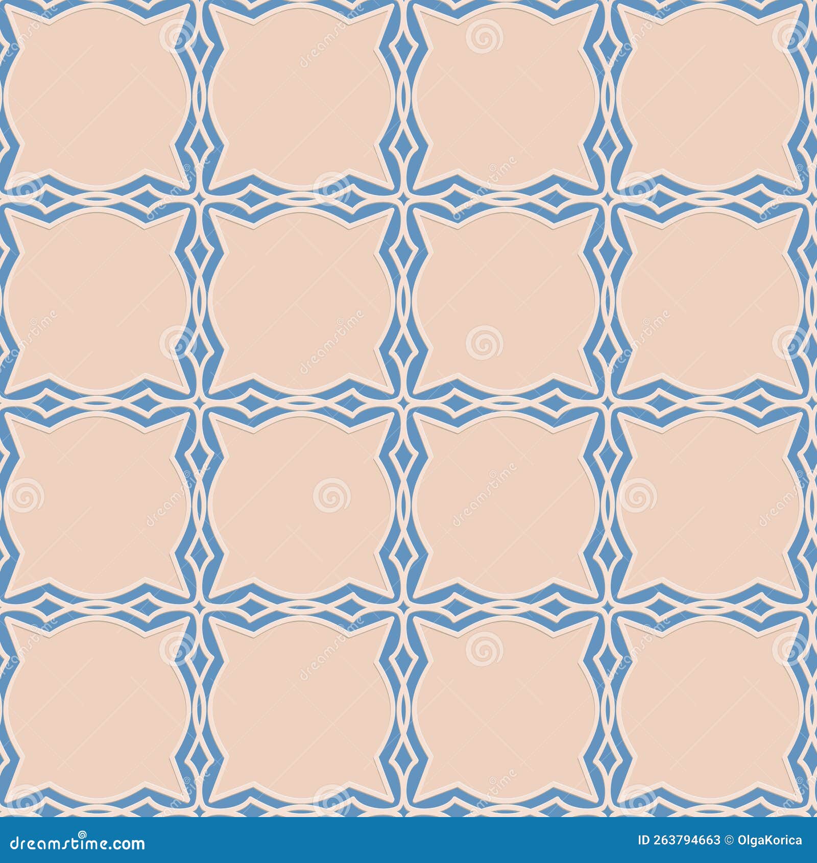 Blue Beige Seamless Pattern, Arabesque Arabic Perforatedbackground for ...