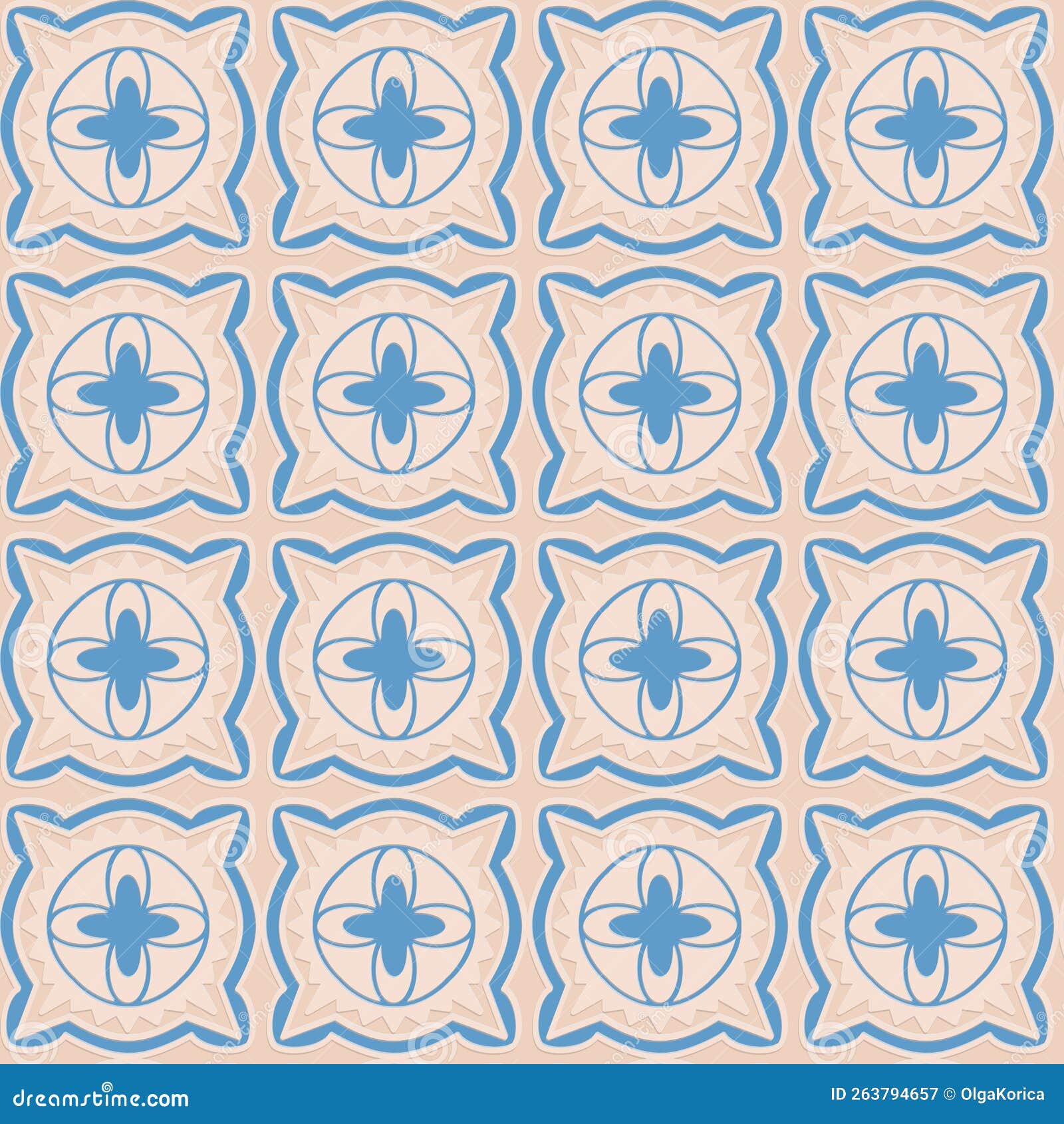Blue Beige Seamless Pattern, Arabesque Arabic Perforated Embossed ...