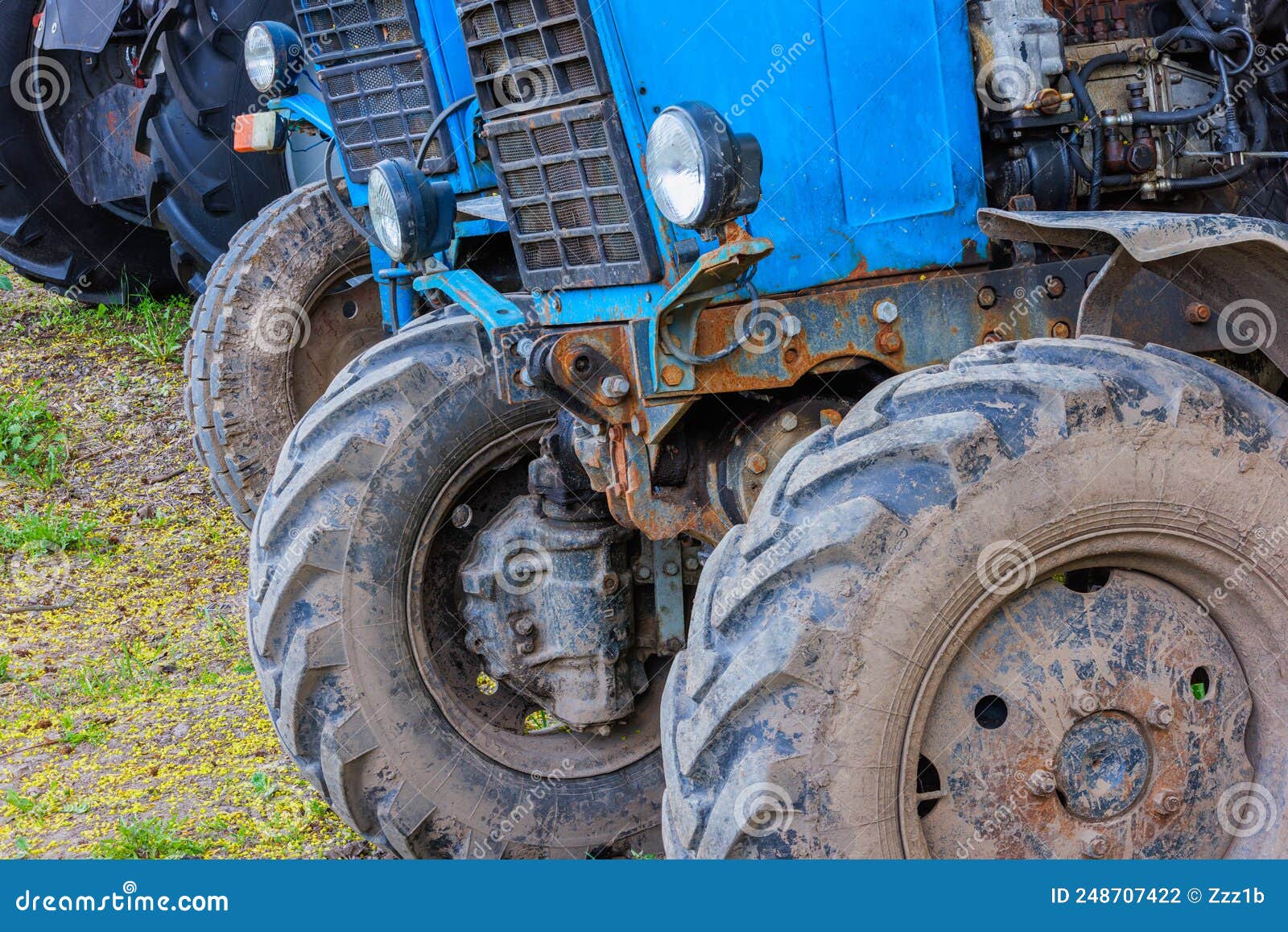Blue Belarussian Tractors, Wheels and Opened Diesel Engine Compartment ...