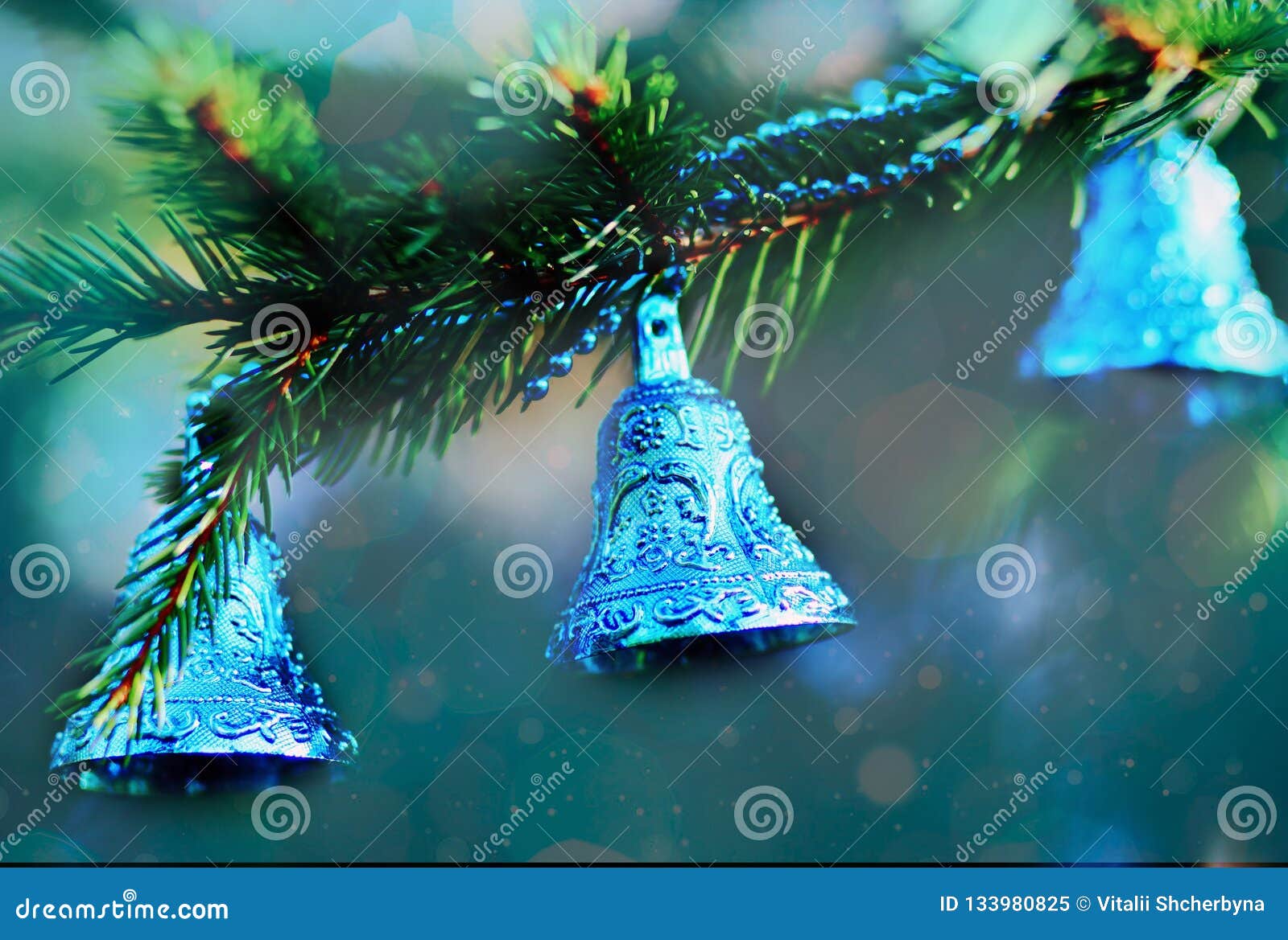 Blue Bells Christmas Decoration Hanging on Tree Stock Image - Image of ...