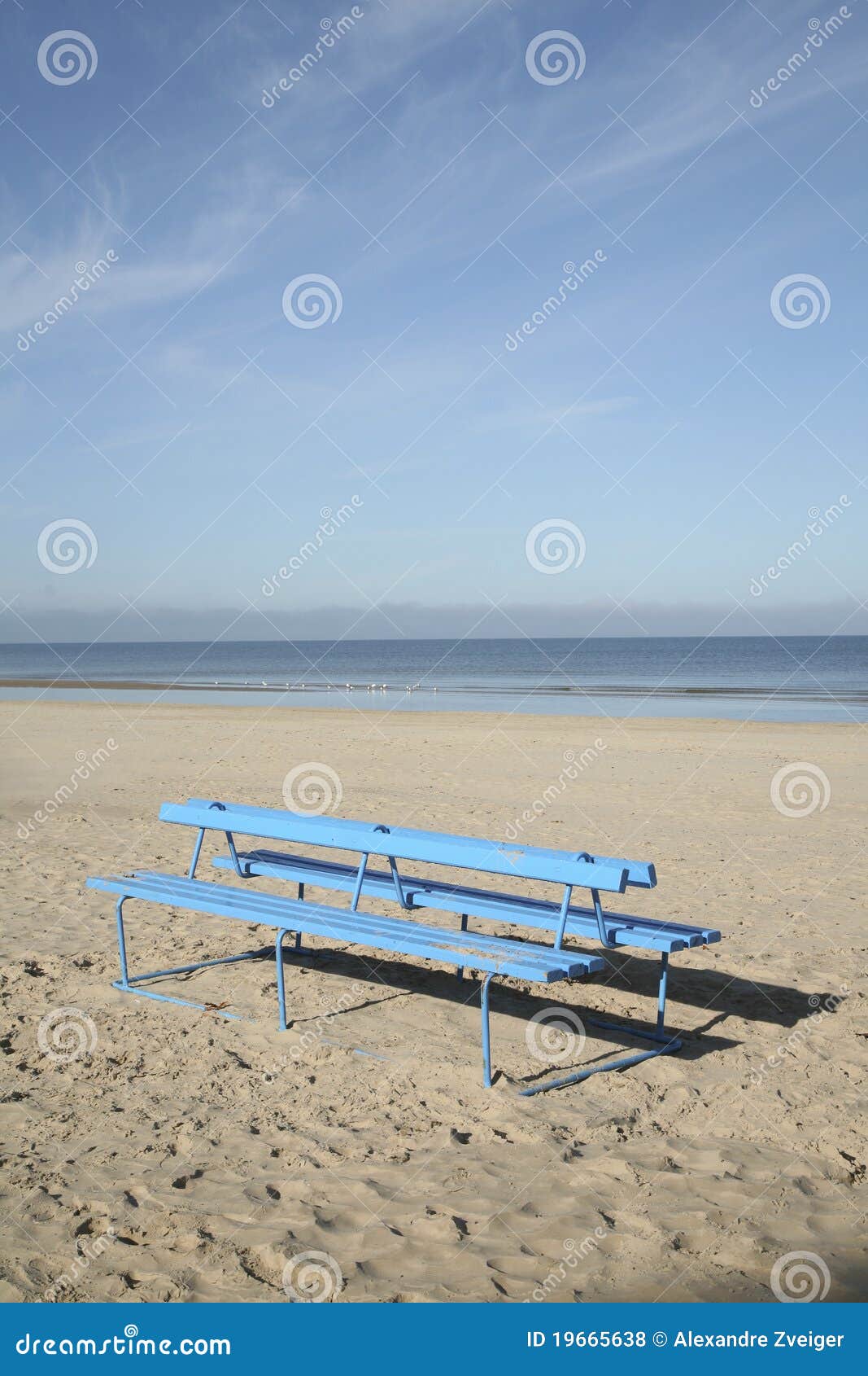Blue bench stock photo. Image of bench, water, beach - 19665638