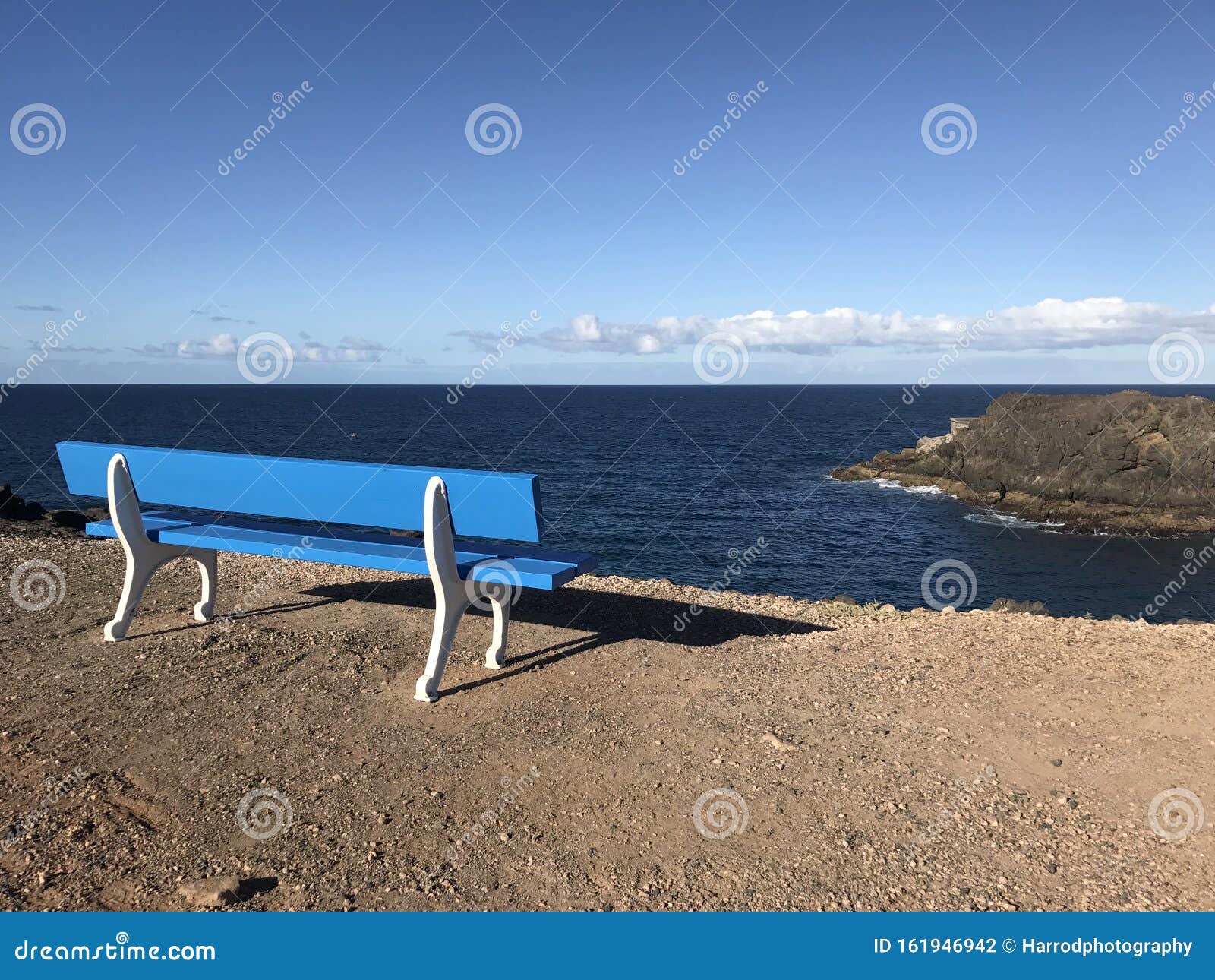 A Blue Bench Overlook the Sea Stock Photo - Image of tropical, horizon ...