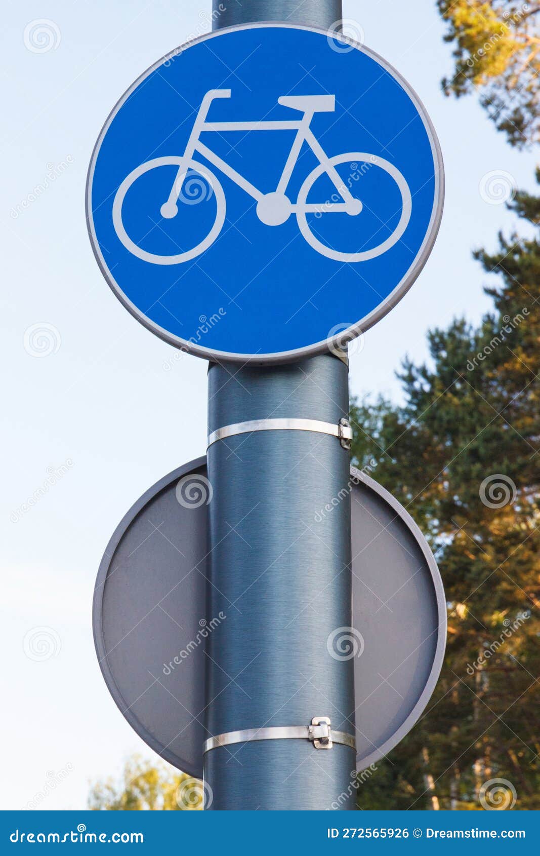 Blue Bicycle Lane Sign. Marking Bicycle Path Stock Photo - Image of ...